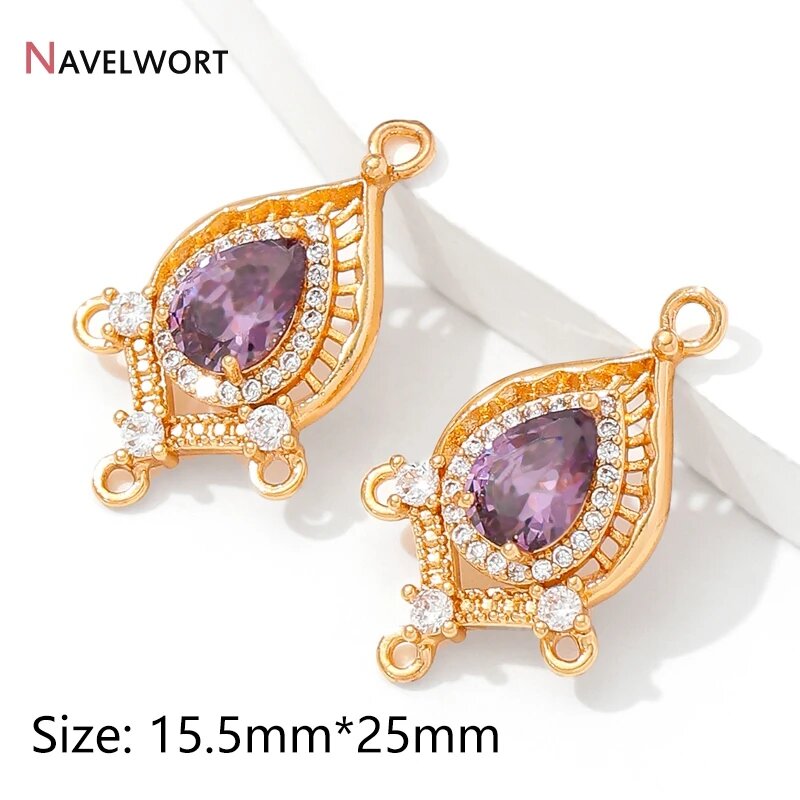 Позолоченные подвески-капли NAVELWORT Фиолетовый, 4 pieces, 18K gold plated