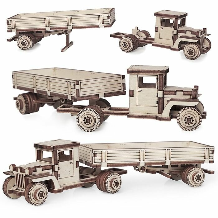 Деревянный конструктор транспорт Lemmo Грузовик ЗИС-5 с прицепом (ОО78)