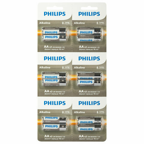 Батарейки алкалиновые комплект 2 шт (отрывной блок) PHILIPS Entry, АА (LR6.2, Б0064636