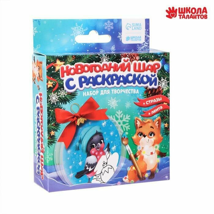 Новогодний шар под роспись Школа талантов с раскраской, Снегирь, в коробке
