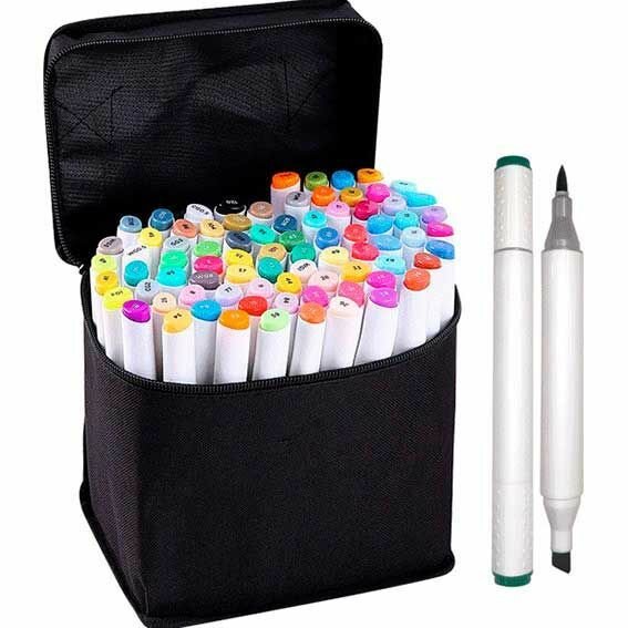 Маркеры для скетчинга deVENTE "Emotion", 80 цветов, двусторонние, кисть, скошенные, трехгранный корпус, в сумке (5044116)