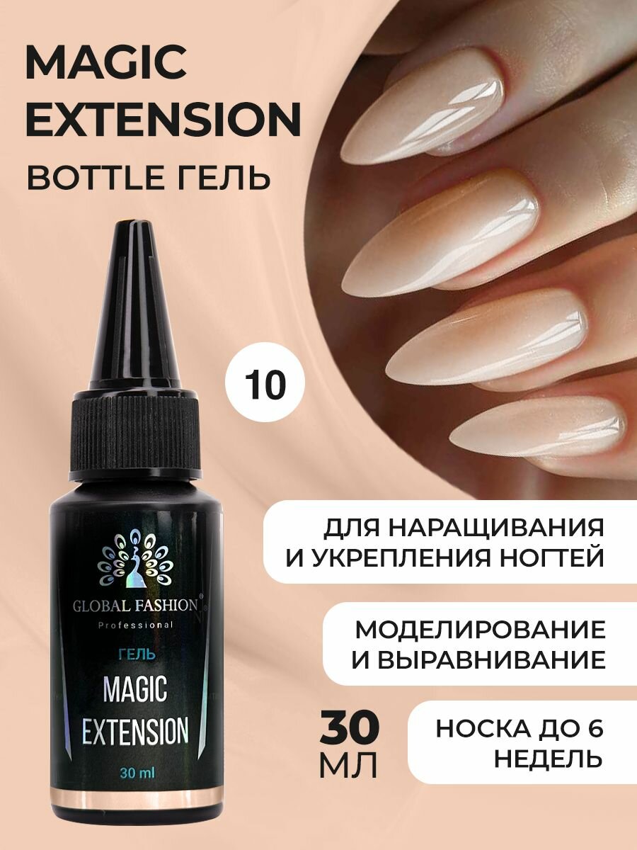 Global Fashion Камуфлирующий жидкий трёхфазный гель для наращивания и укрепления ногтей Magic Extension, 30 мл / №10 карамельный латте