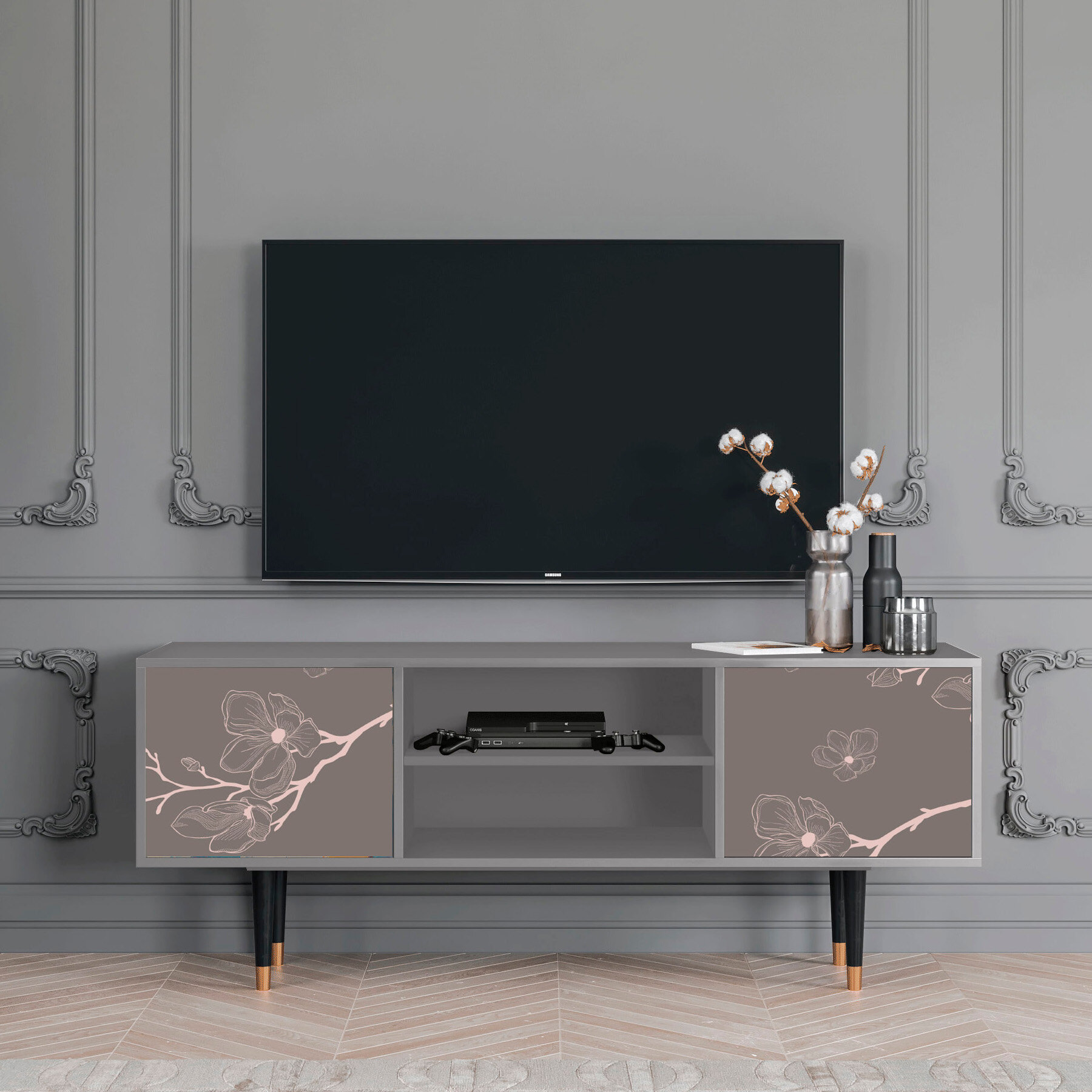 ТВ-Тумба - STORYZ - T2 Cherry Blossom, Размер - 170 x 69 x 48 см, Цвет корпуса - , Серый
