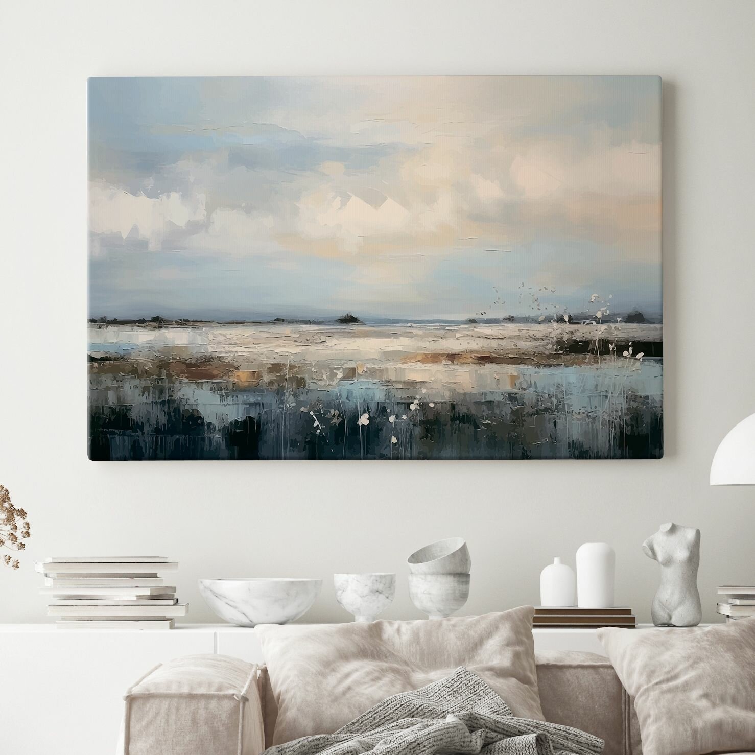 Картина на холсте "Снежное поле" в размере 80х115 см на стену, для интерьера, для дома, для комнаты, в спальню