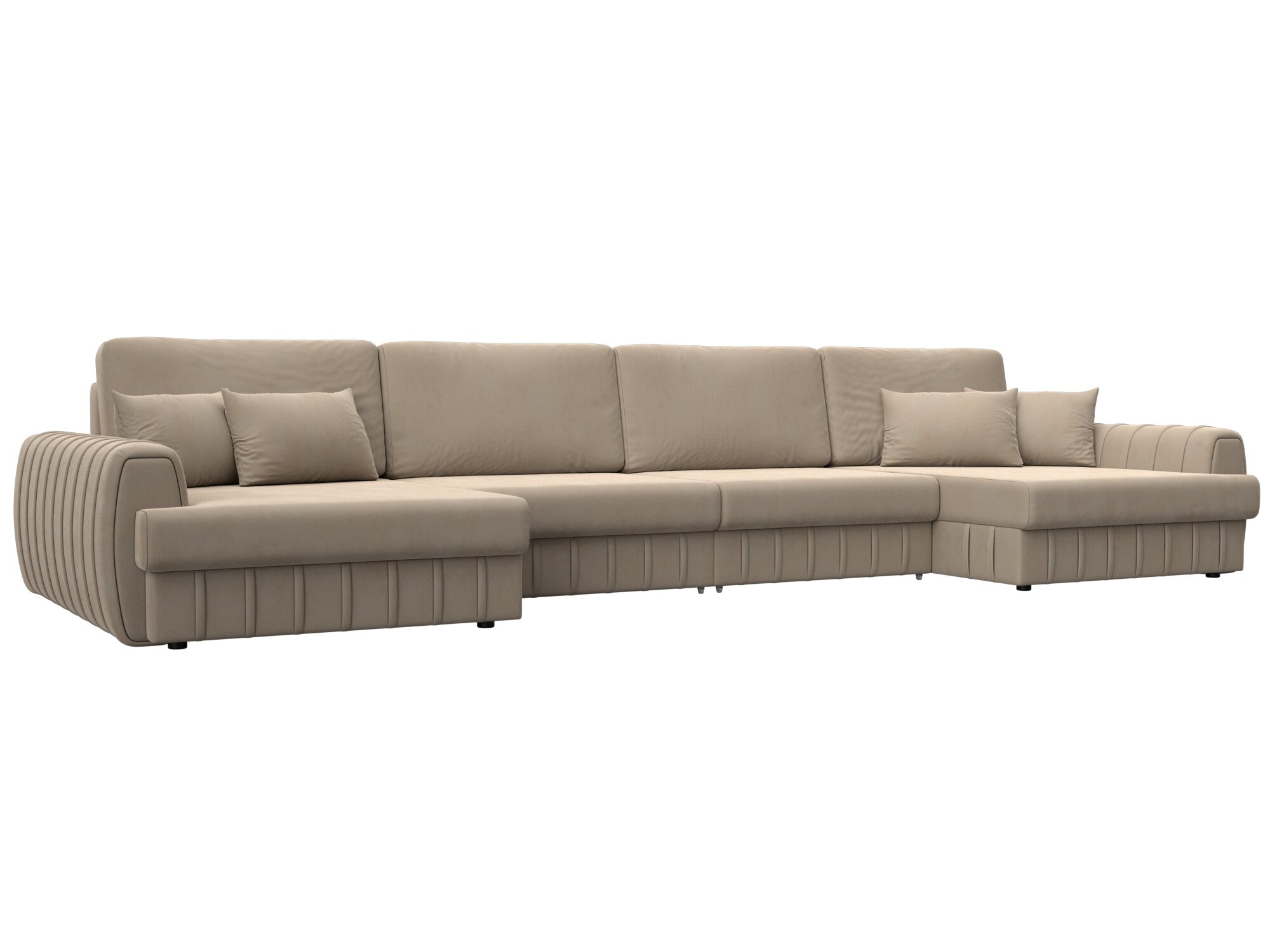 Диван П-образный Лига-057 НПБ Лонг, 8-местный, размер: 433х162см, спальное место: 160х194см, велюр, SEVEN 729 бежевый