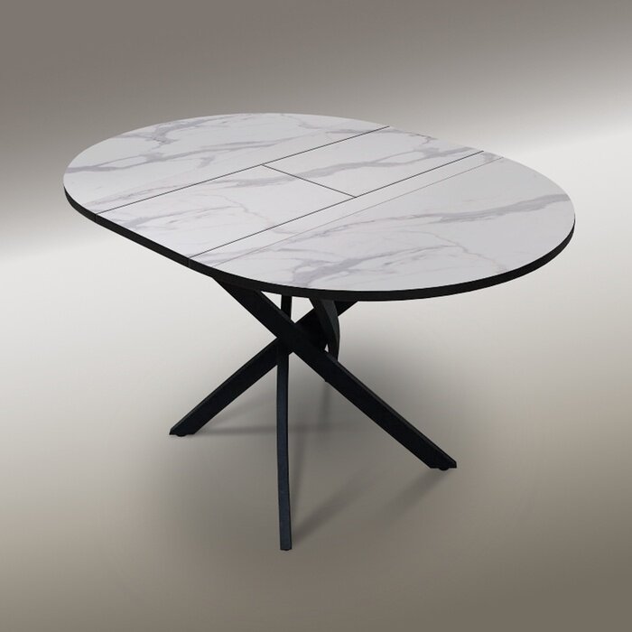 Стол кухонный раскладной «Смит», 900(1200)х900×775 мм, цвет белый мрамор/чёрный матовый