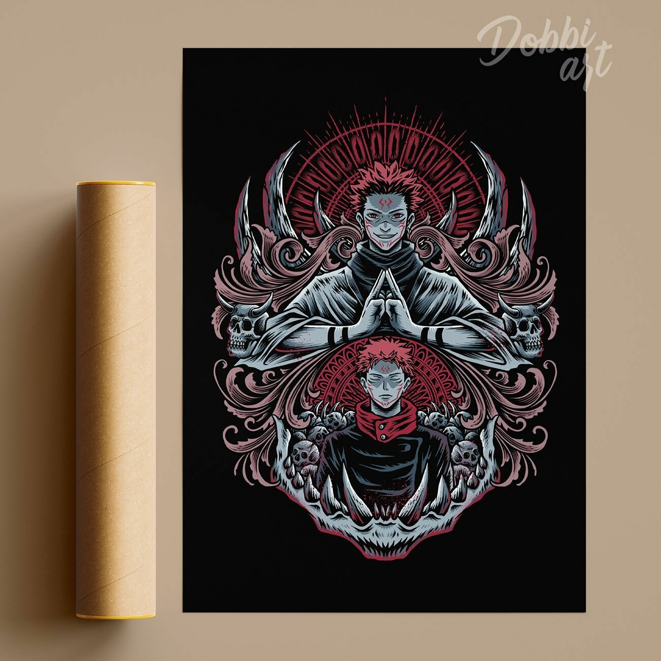 Постер Магическая битва 50х70 см без рамы/ Jujutsu Kaisen, Сукуна/ Плакат по аниме, для интерьера, в подарок