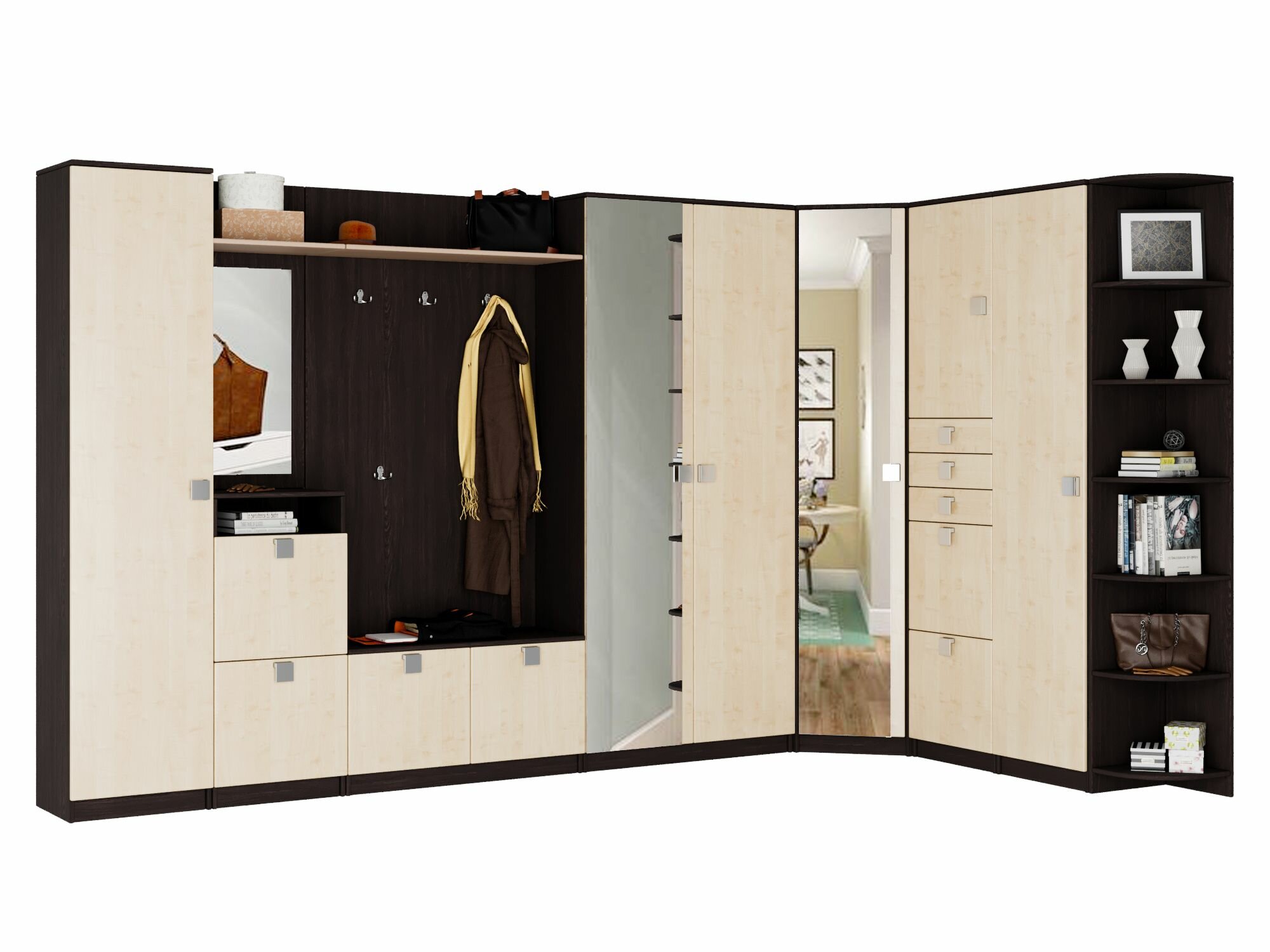 Прихожая в коридор Мебель на Руси " Ольга 14" 333/187х200х35 Венге цаво / Клен