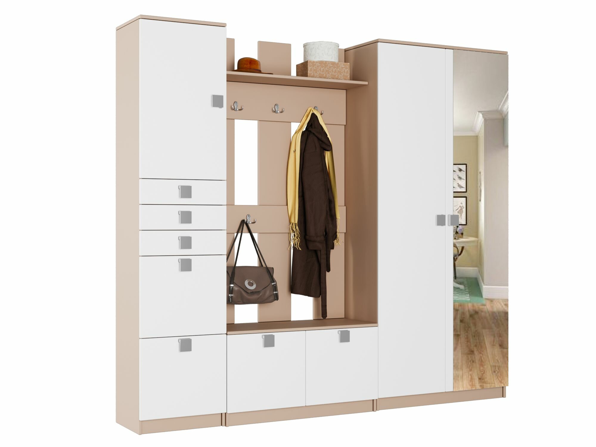 Прихожая в коридор " Ольга 11" 221х200х35 Макиато / Белый