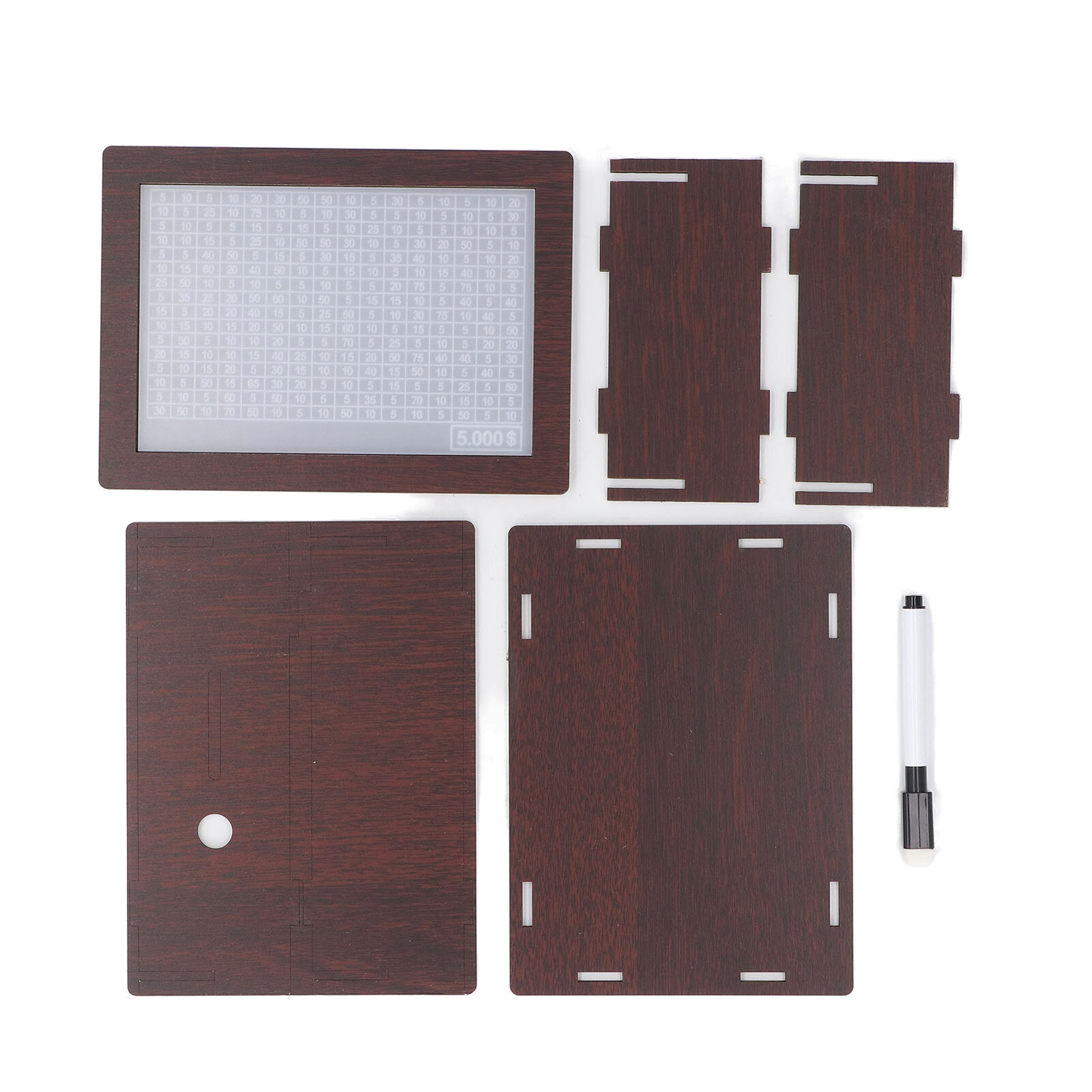 Коробка для экономии денег с Counter Coin Challenge Bank Cash Vault Case Деревянный орнамент для всех возрастов темно -коричневый цвет 5000 долларов