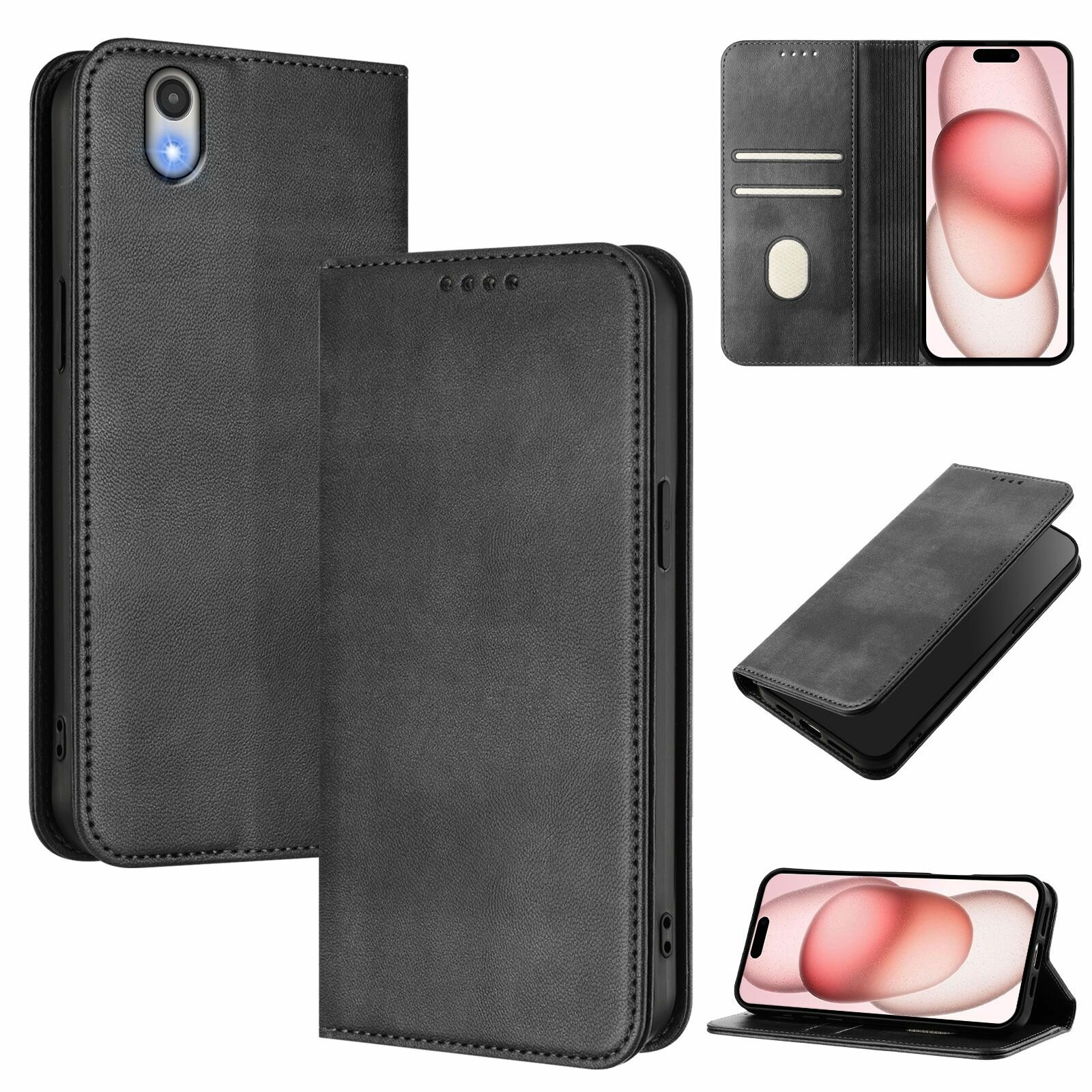 Кожаный чехол-книжка для Sharp Aquos sense/SH-01K, SHV40/SH-M05, One S3/Sense basic/Sense lite с отделениями для карт и кошельком, Функция блокировки RFID
