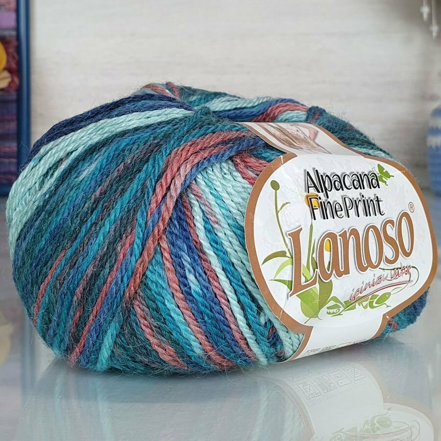 Пряжа Lanoso ALPACANA FINE PRINT 810 мор. волна/бир/синий (5 мотков)
