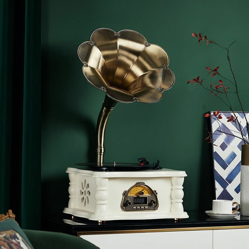 Винтажный виниловый граммофон, многофункциональный граммофон с блютузом, белая слоновая кость