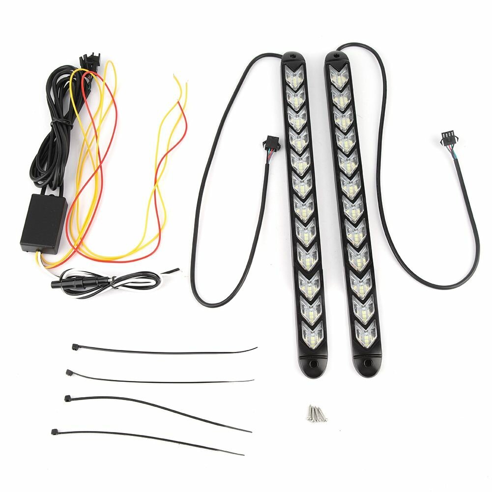 2 шт. гибкая водонепроницаемая автомобильная мигающая стрелка DRL белая/янтарная полоса света фар (12 светодиодов)