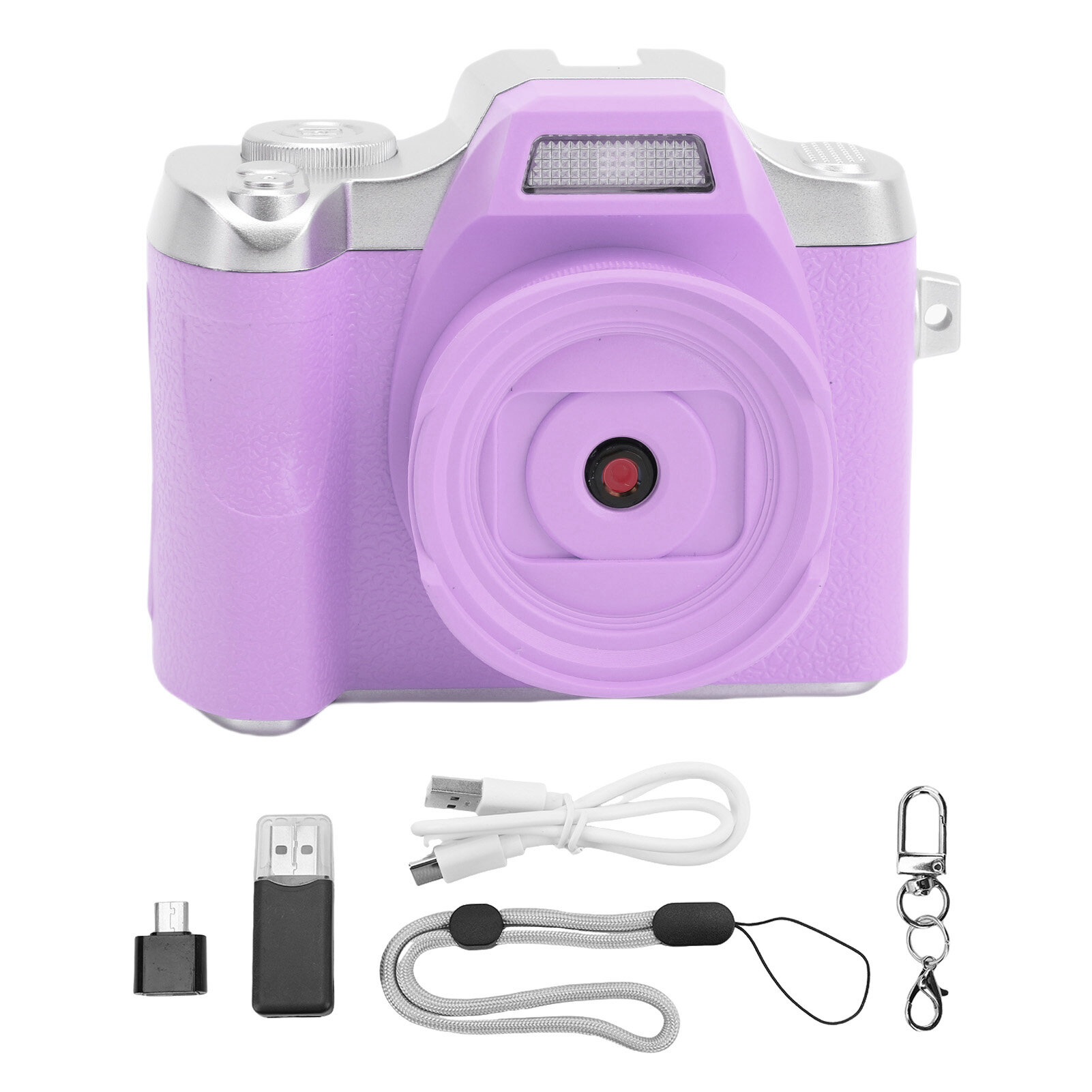 Цифровой фотоаппарат для подростков и студентов, 48-мегапиксельный HD-камера с автофокусом, ретро-стиль, брелок с 1,54-дюймовым TFT-экраном, фиолетовый.