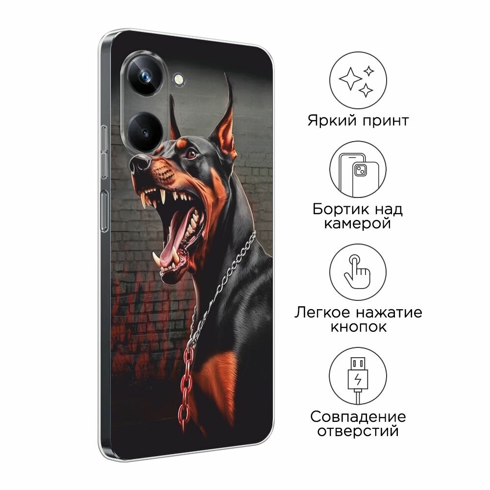 Чехол на Realme 10 Pro / Реалми 10 Про с принтом "Доберман с цепью" — фото 1