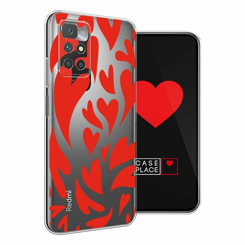 Чехол на Xiaomi Redmi 10 / Сяоми Редми 10 с принтом "Crazy hearts 2 - 14 февраля", прозрачный — фото 1