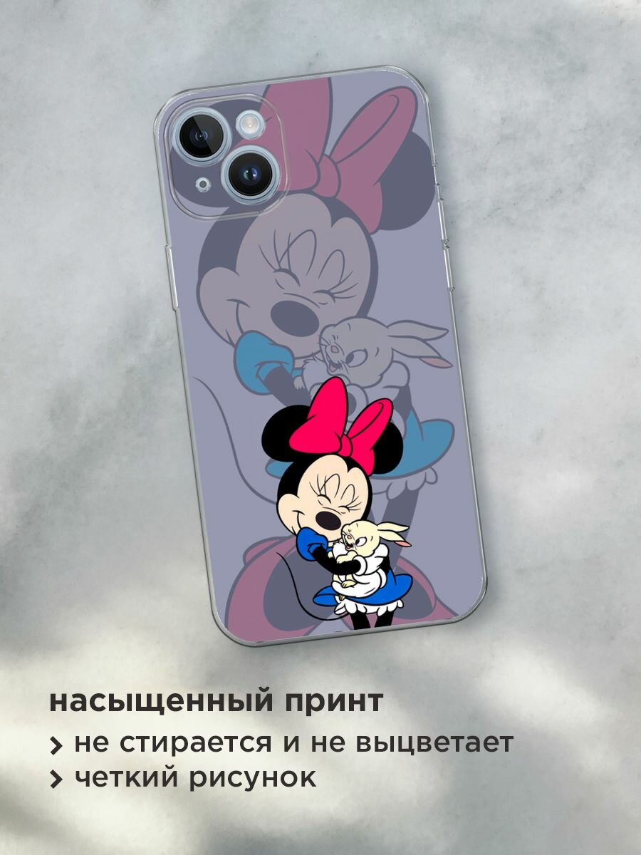 Чехол на Apple iPhone 14 / Айфон 14 с принтом "Минни с кроликом" — фото 1