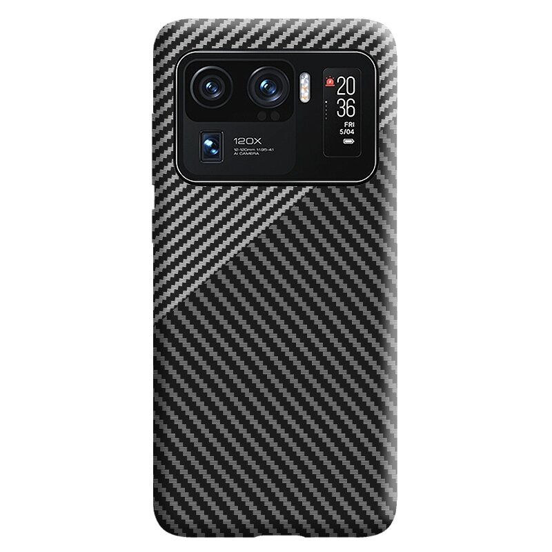 Чехол для Xiaomi 11 Ultra из карбонового волокна с серебристо-черным комбинированным рисунком и вырезами