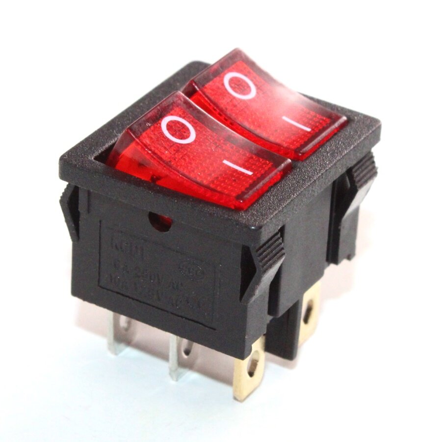 Выключатель KCD4-2101N (6c) mini 6А, 6PIN ON-OFF, красный с подсветкой, REXANT
