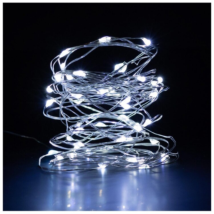 Гирлянда светодиодная, роса, серебро, 100 Led, 10 м