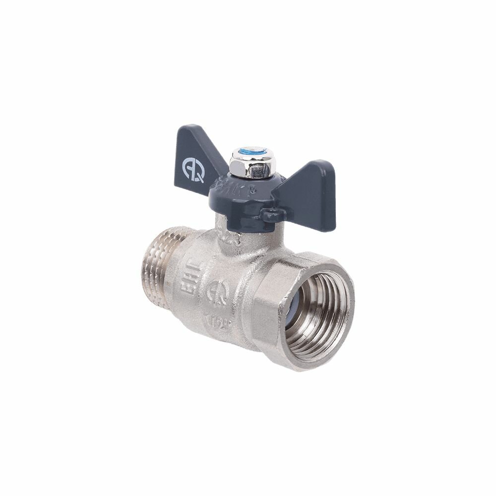Кран шаровой 3/4" ВН бабочка никелированный, AQUALINK