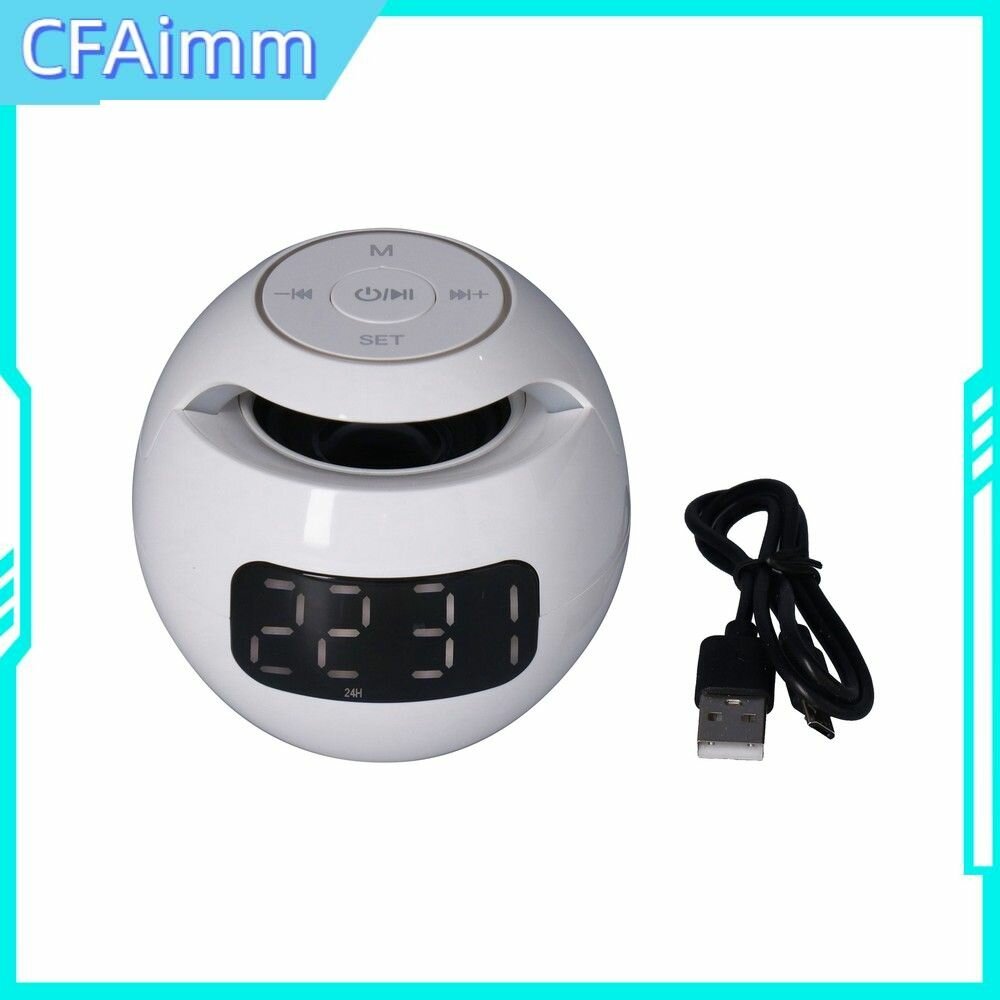 Многофункциональный динамик-будильник Bluetooth 5.0, перезаряжаемый, портативный, в форме шара с часами, для спальни, OfficeWhite G90S