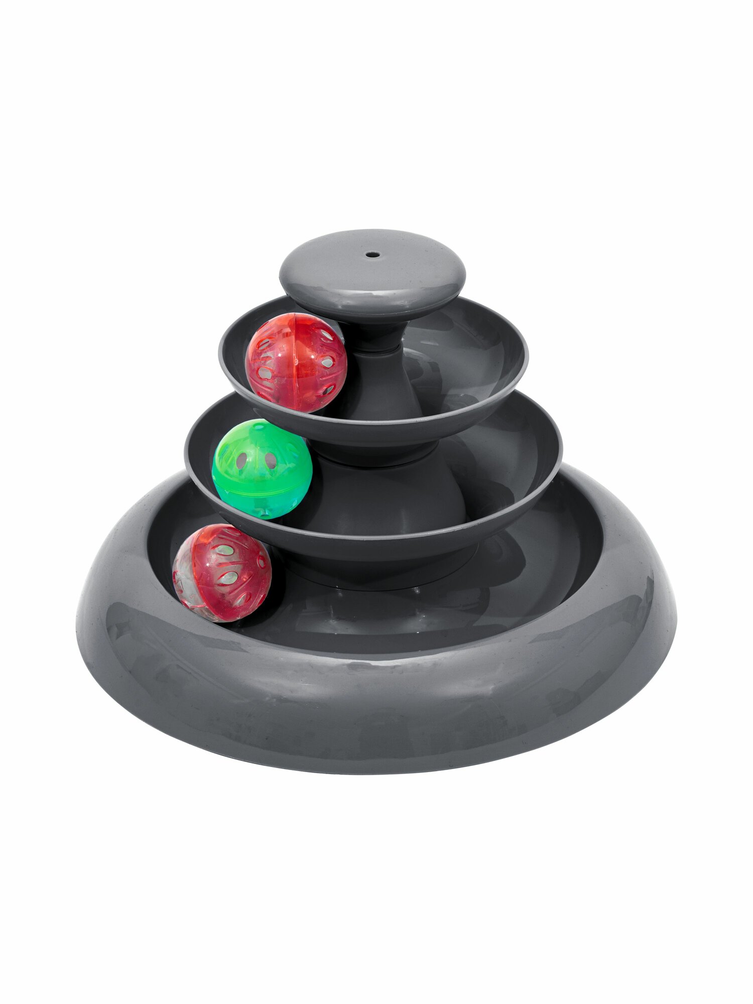 Игрушка для кошек ZooOne "Пирамида 2", три уровня, с шариками, ширина 24 см, высота 16 см, серая, 62-1792