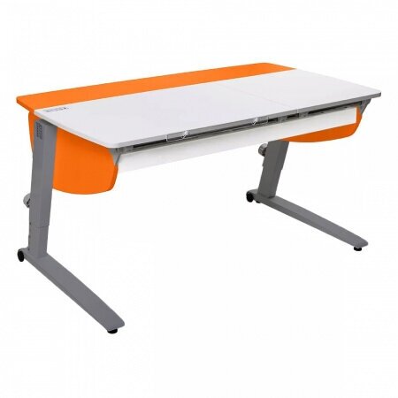 Детская школьная растущая парта для школьника Лидер "Премиум" с ящиком выдвижным белый/оранжевый/серый
