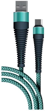 Кабель BORASCO Fishbone, micro USB (m) - USB (m), 1м, в оплетке, 3A, мятный [38502]