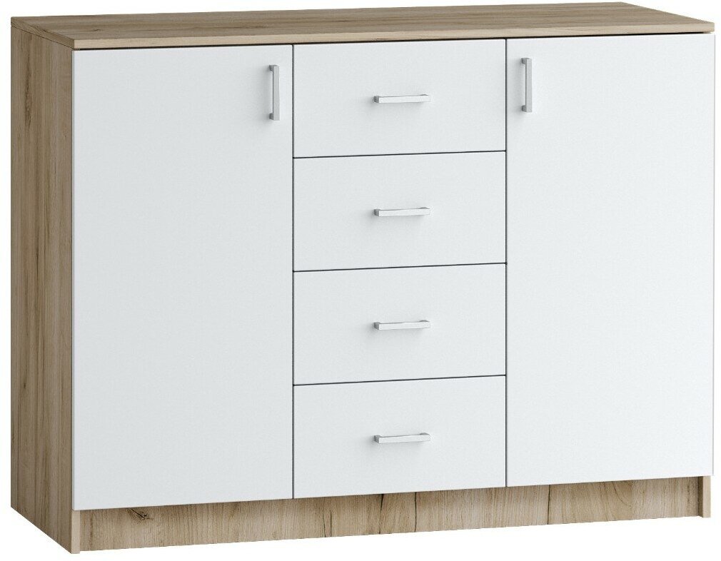 Комод для одежды Бард 9, Легкомаркет, ЛДСП, цвет дуб крафт серый и белый, 140х89х50, 4 ящика/двери