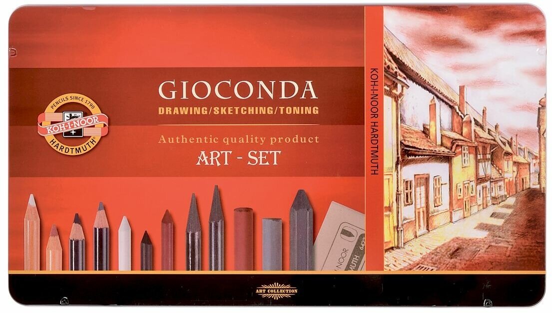 Набор для художника "Gioconda" большой "KOH-I-NOOR" 8891 с пастелью и ластиком, в металлической коробке, 39 предметов