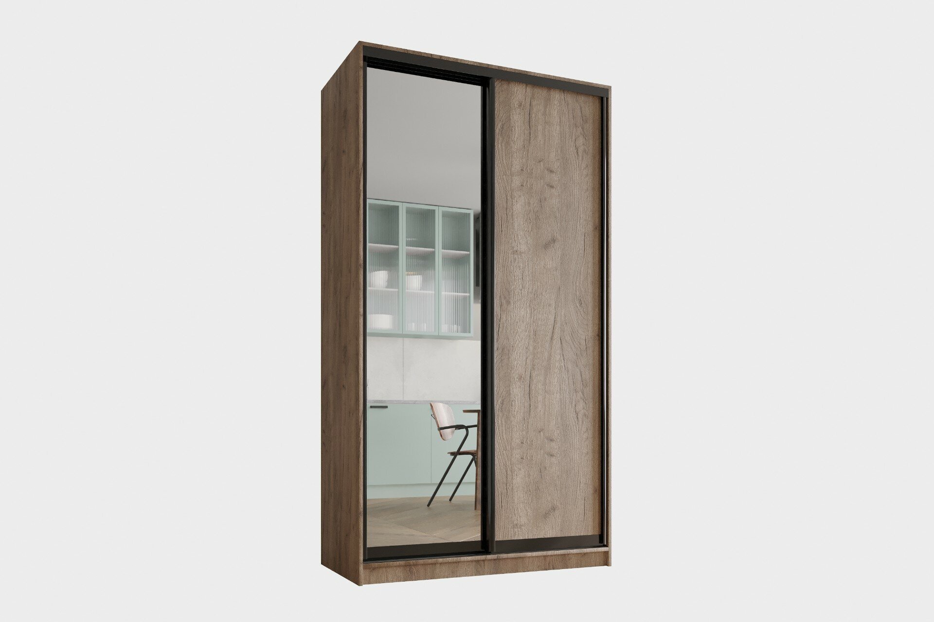 Шкаф купе, для одежды Барри 2, Легкомаркет, 80х60х220, платяной, дуб табачный, профиль черный, с зеркалом