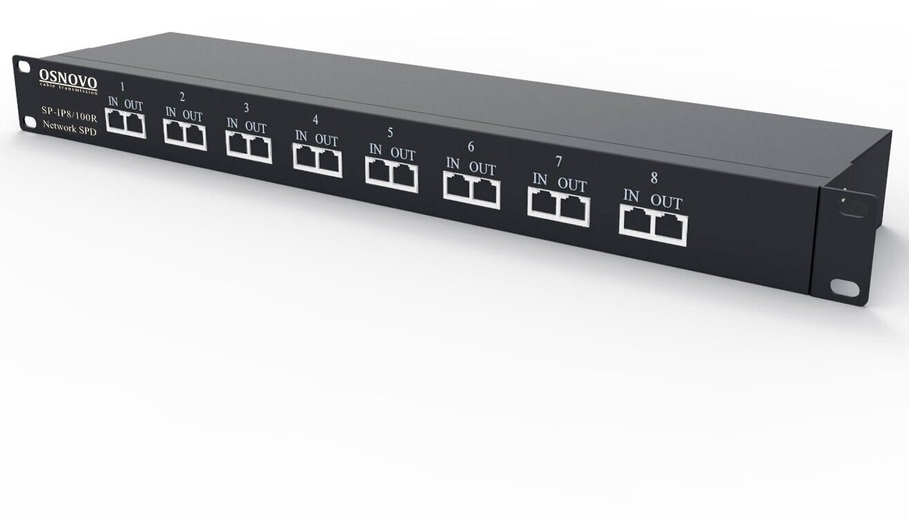 SP-IP8/100R / Грозозащита OSNOVO Устройство грозозащиты для ЛВС до 100 Мбитс на 8 портов.