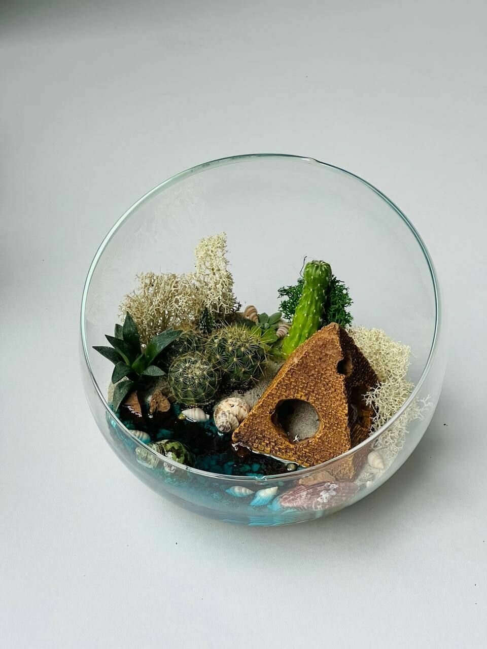 Флорариум с пирамидой / Мини сад Египет с водоёмом / Подарок