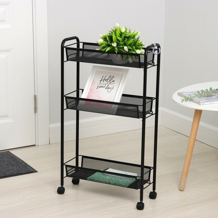 Этажерка на колёсиках «Ладья 1К», 3 яруса, 44×17×75.5 см, чёрная