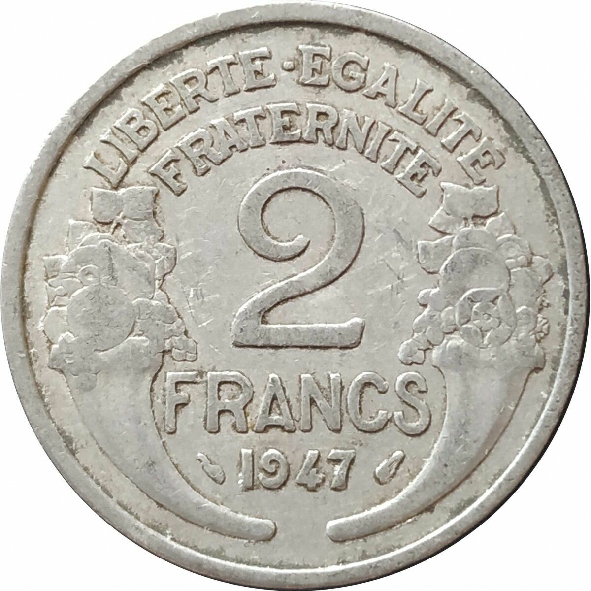 2 франка 1947 Франция без знака монетного двора из оборота