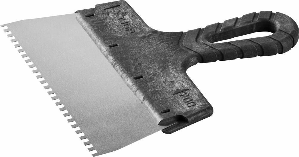 Нержавеющий фасадный шпатель ЗУБР 200мм, зуб 4x4мм 10078-20-04