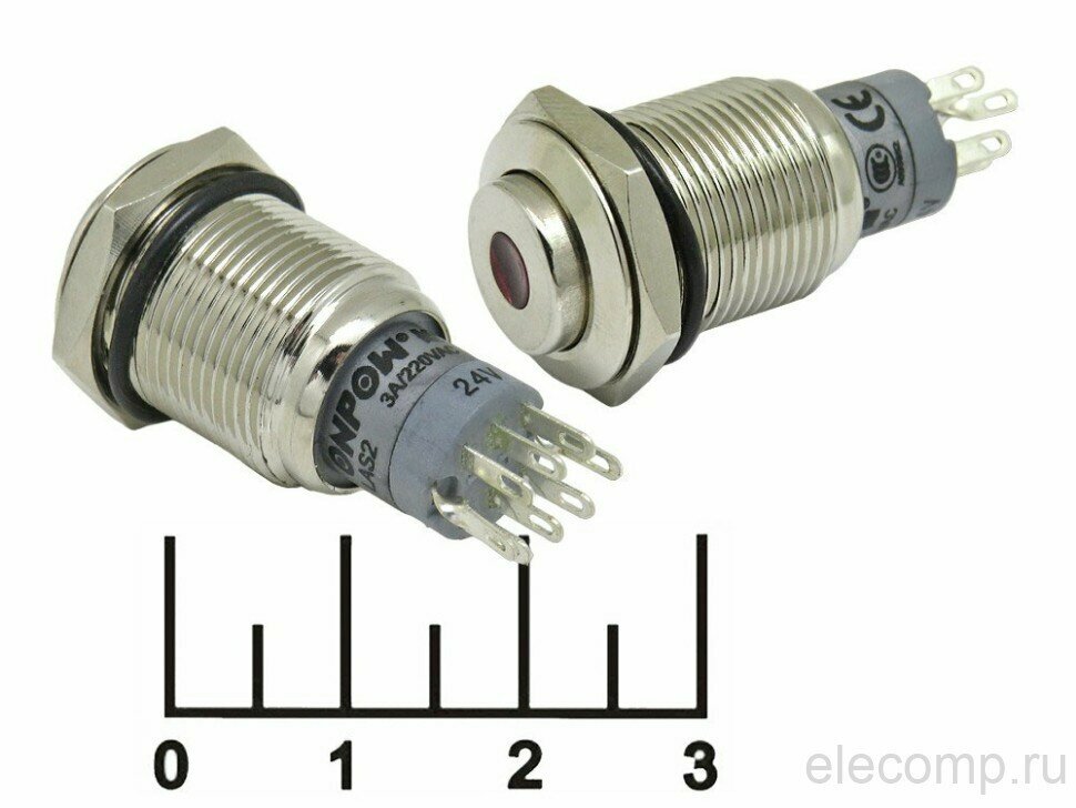 Кнопка LAS2-GQH-22D без фиксации антивандальная красная металл 24V (16мм) (точка) 8 контактов