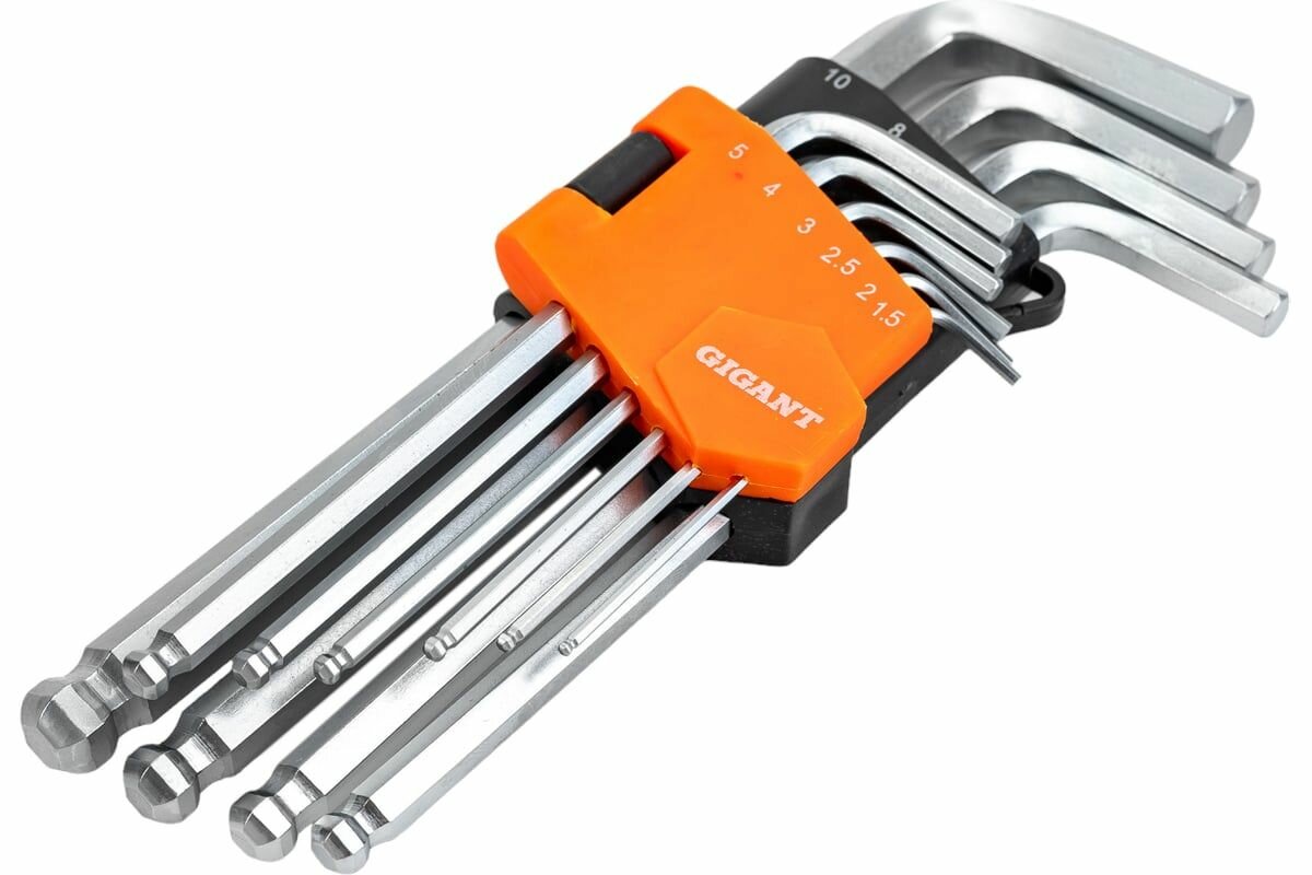Набор шестигранных ключей с шаром 10 шт Gigant, размеры1,5-10мм, grf-123