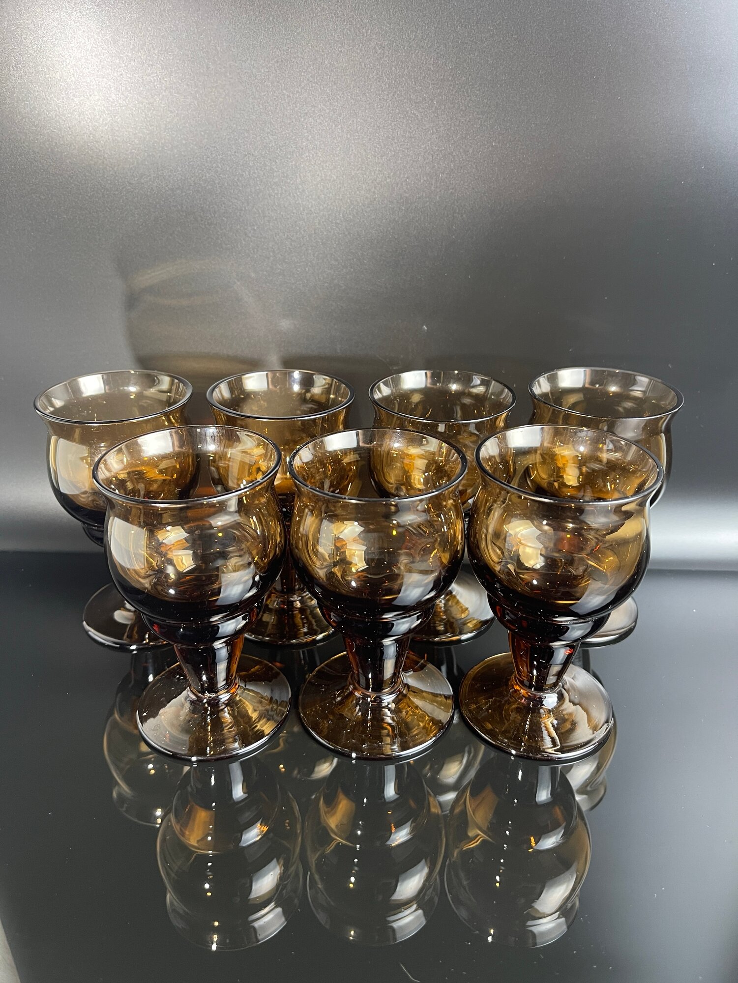 Сет из 7 рюмок из набора "Дашенька", Госкаталог, Дятьково ДХЗ, стекло цветное коричневое, выдувание, редкость! СССР 1977 год