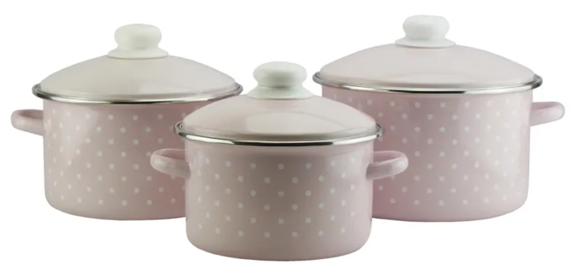 Набор посуды Эмаль Розовый Шелк 3 кастрюли из эмалированной стали с крышками, розового цвета с рисунком / для всех видов плит