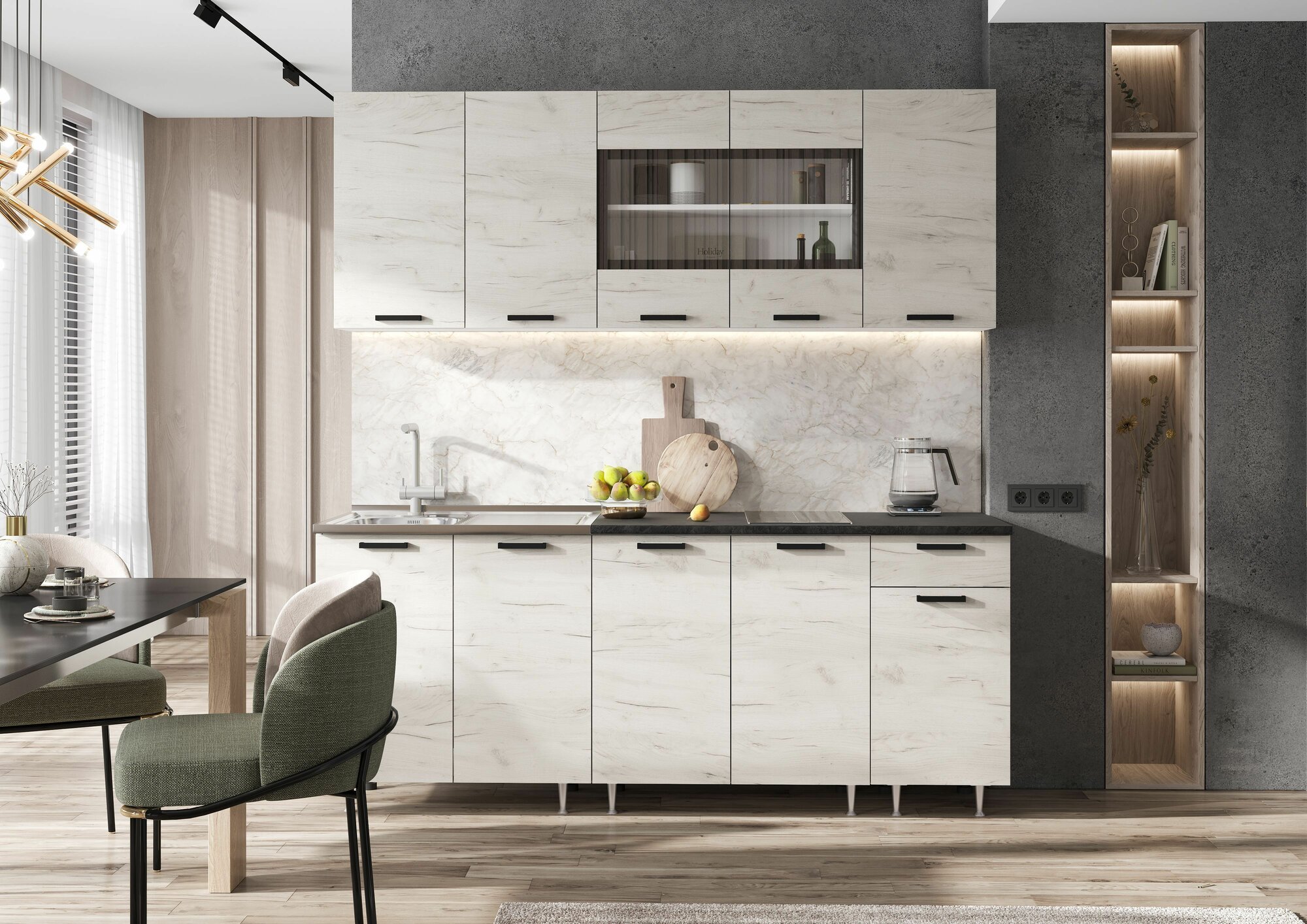 Кухня Рио New 2м. Дуб Крафт белый (Кастило темный)