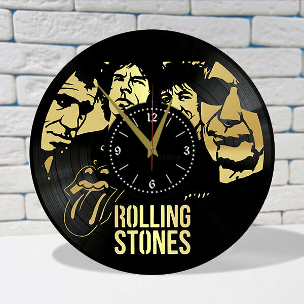 Часы из винила Rolling Stones 3 (золотистая подложка)