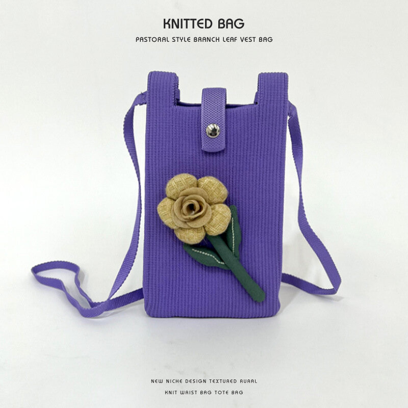 Мини-сумка "Большой цветок", полиэстер, для телефона, женская, фиолетовая