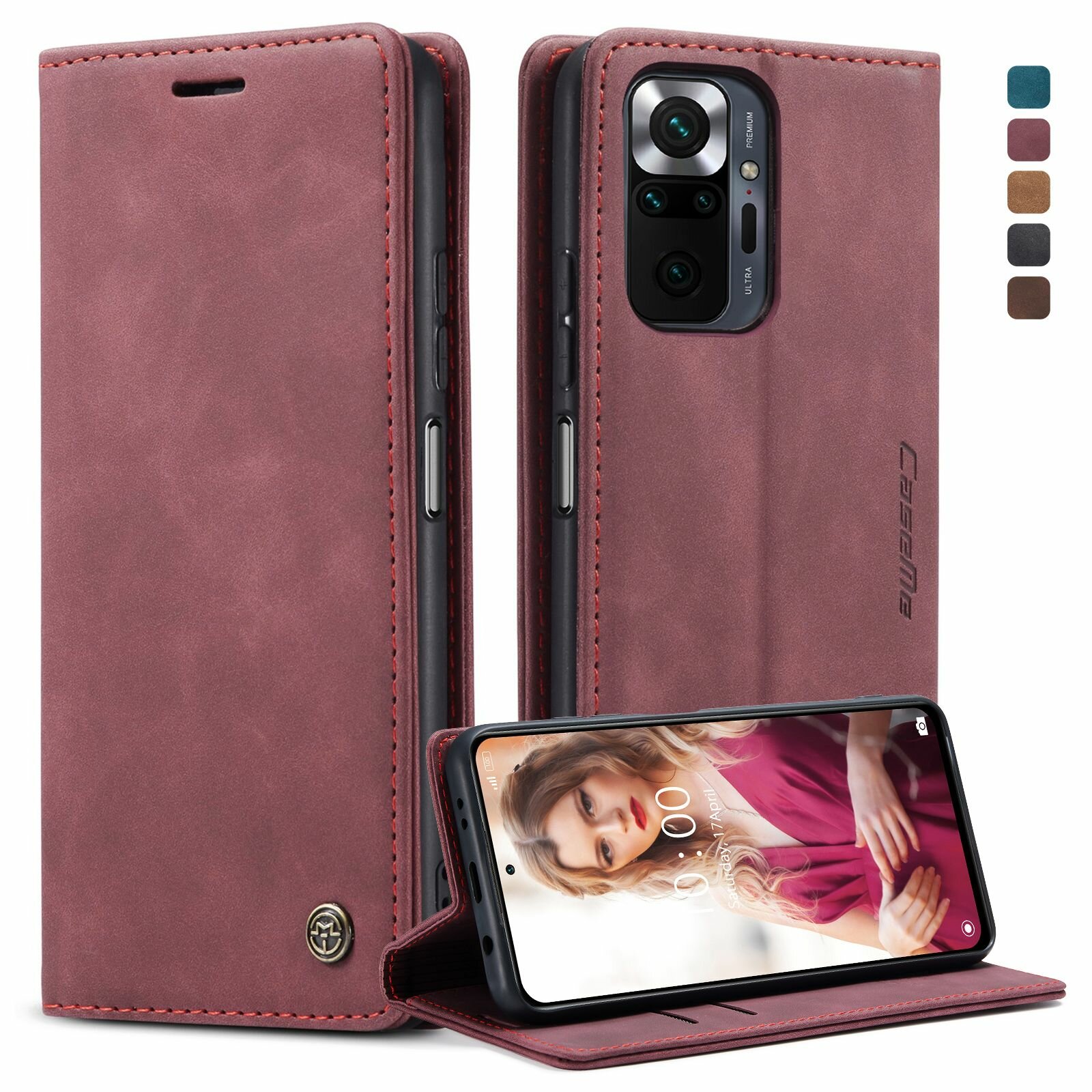 CaseMe Кожаный чехол для Xiaomi Redmi Note 10 Pro 4G / Note 10 Pro Max /Сяоми Редми Ноут 10 Про, Ксиаоми Редми Нот 10 Про с визитницей из экокожи