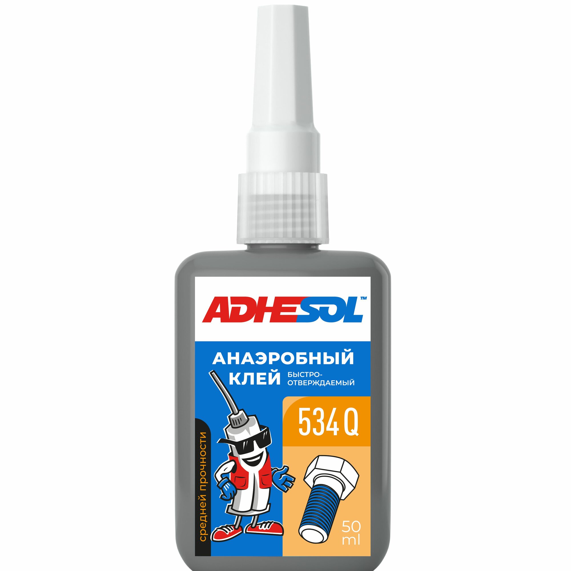 Фиксатор резьбы средней прочности ADHESOL 534Q, анаэробный клей для болтов и гаек, аналог Loctite 243, 50 мл
