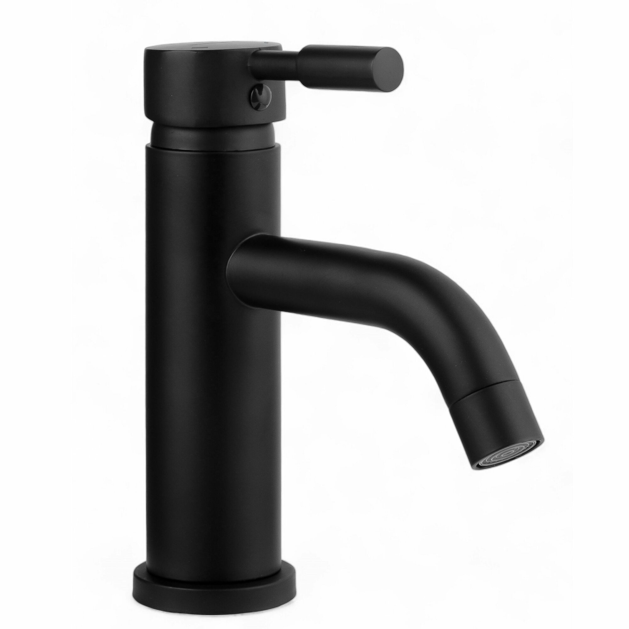 Смеситель для раковины с литым изогнутым изливом 12 см и шаровой ручкой, черный матовый