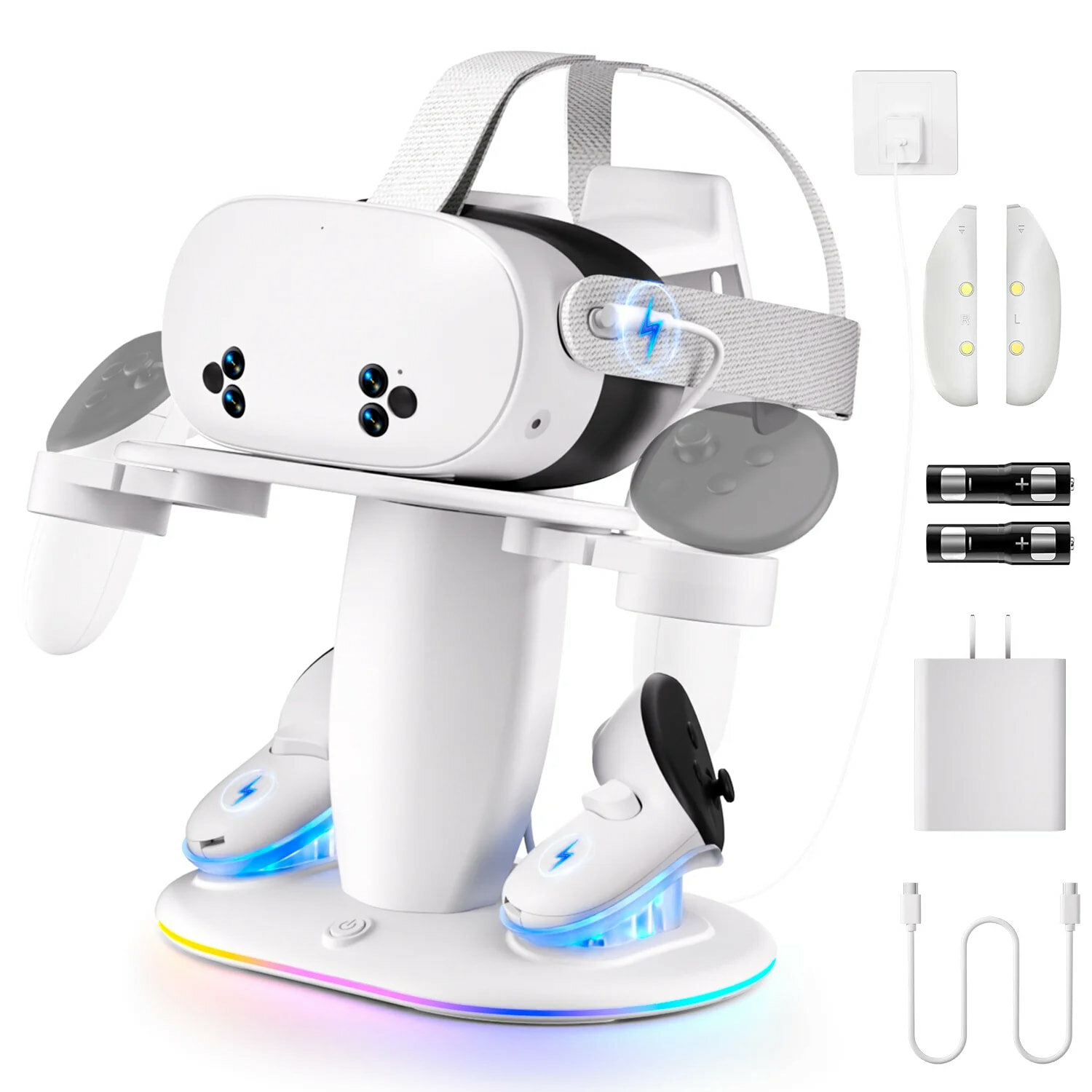 Зарядная док-станция для Oculus Quest 3S/3/2 с RGB подсветкой, подставка для VR наушников и контроллеров