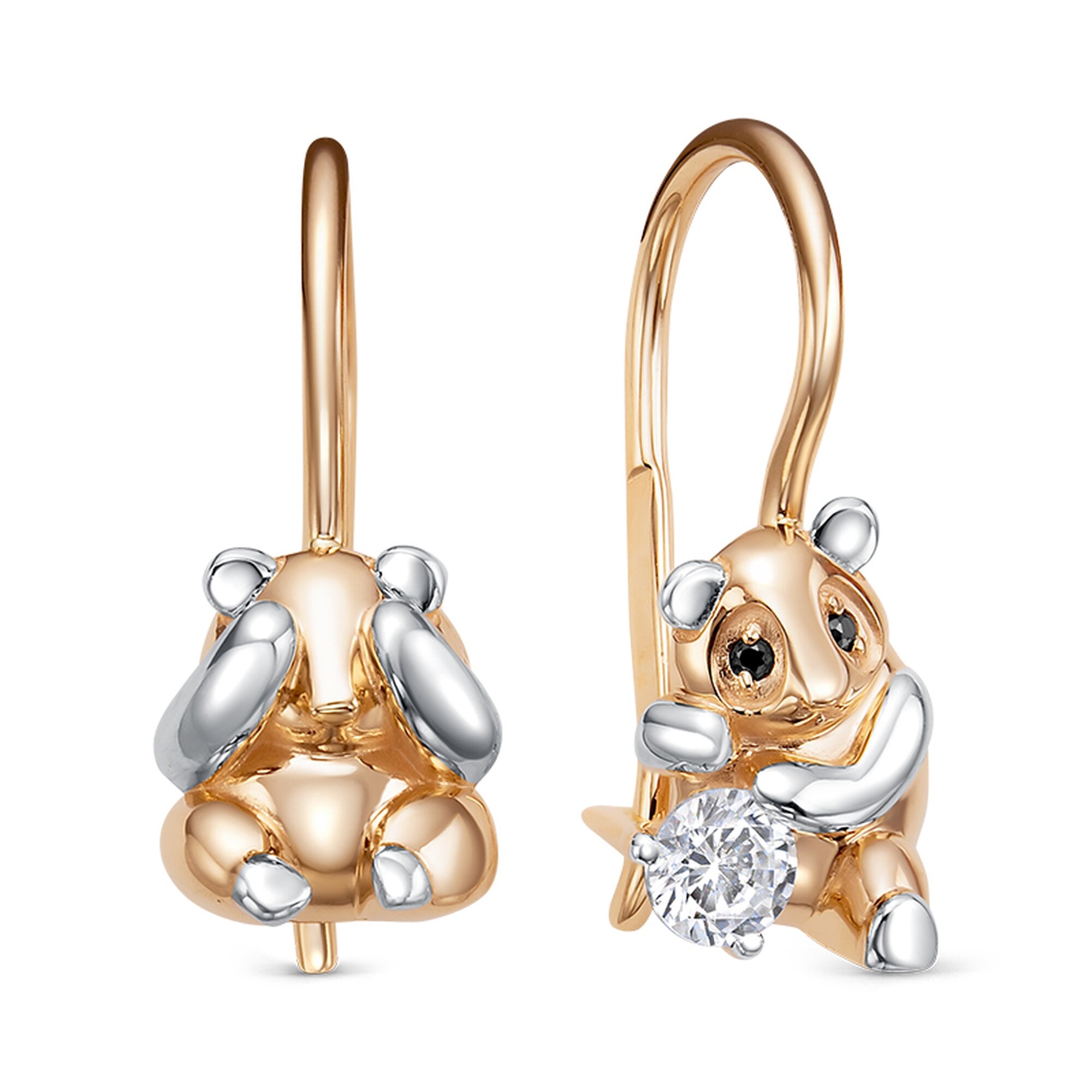 Серьги, красное золото, 585 проба, фианит